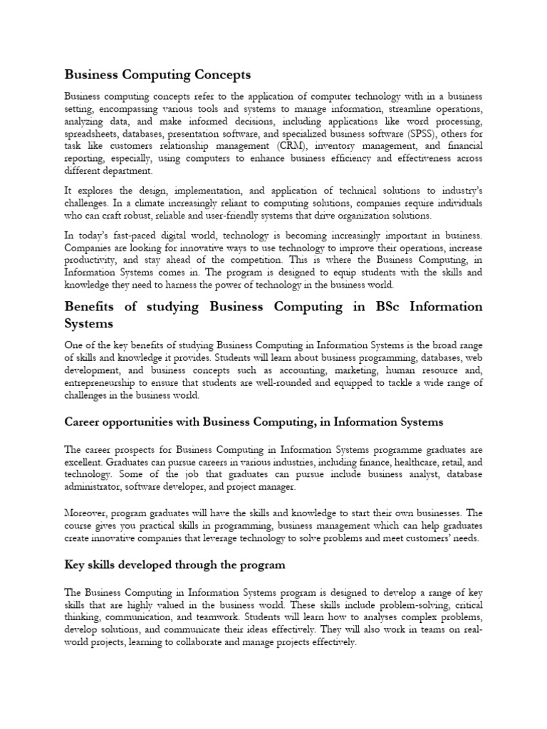 Business Computing Concepts | PDF | Computing | Information System