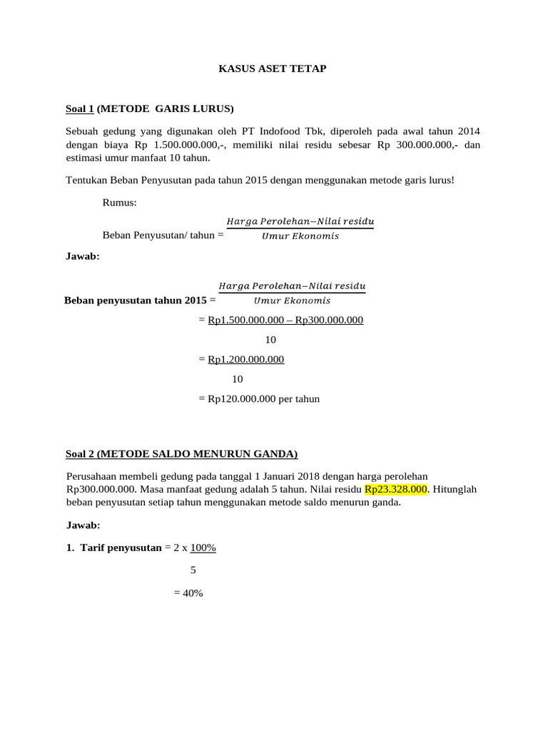 Contoh Penyusutan Aset Tetap | PDF