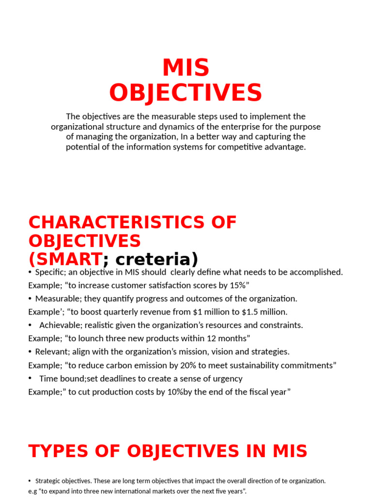 Key Objectives of Management Information Systems | PDF | Data | Information