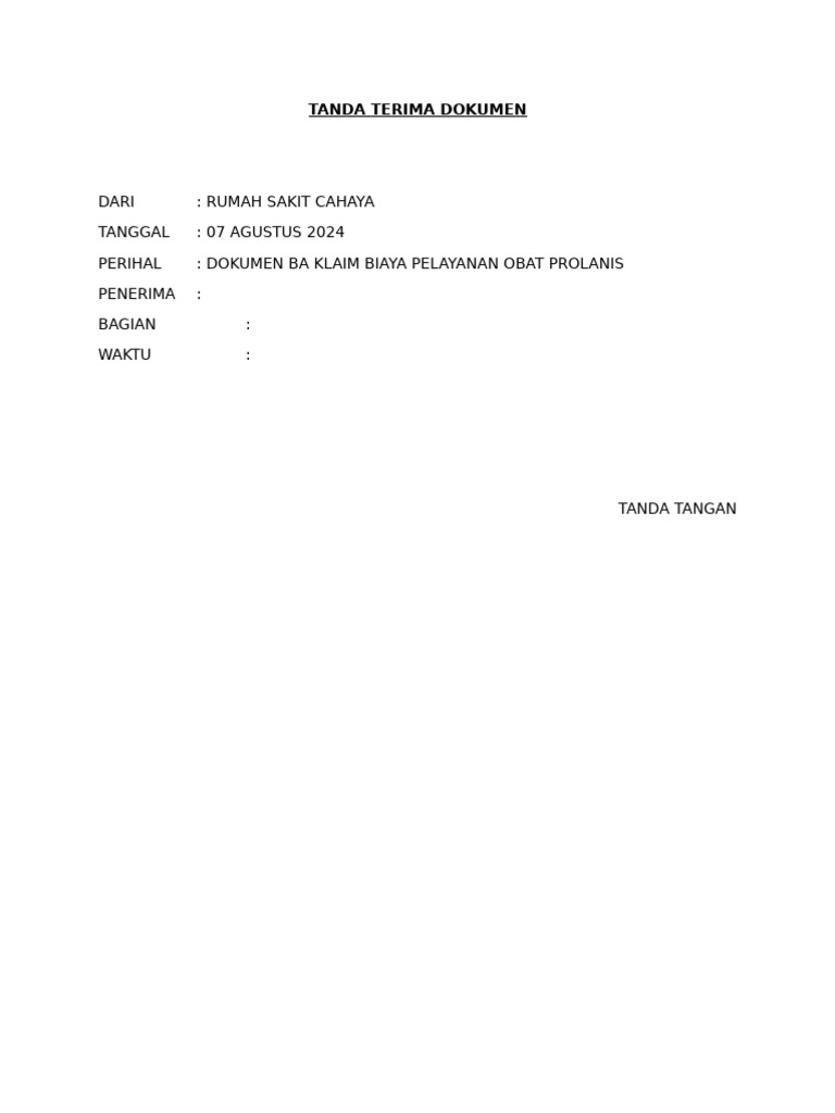 Draft Tanda Terima Dokumen Klaim Bpjs | PDF