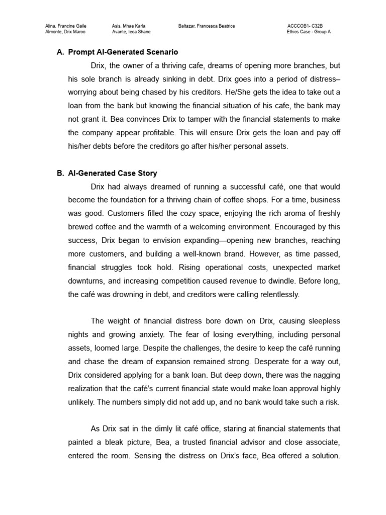 ACCCOB1 - Ethics Business Case - G1 | PDF | Integrity | Expense