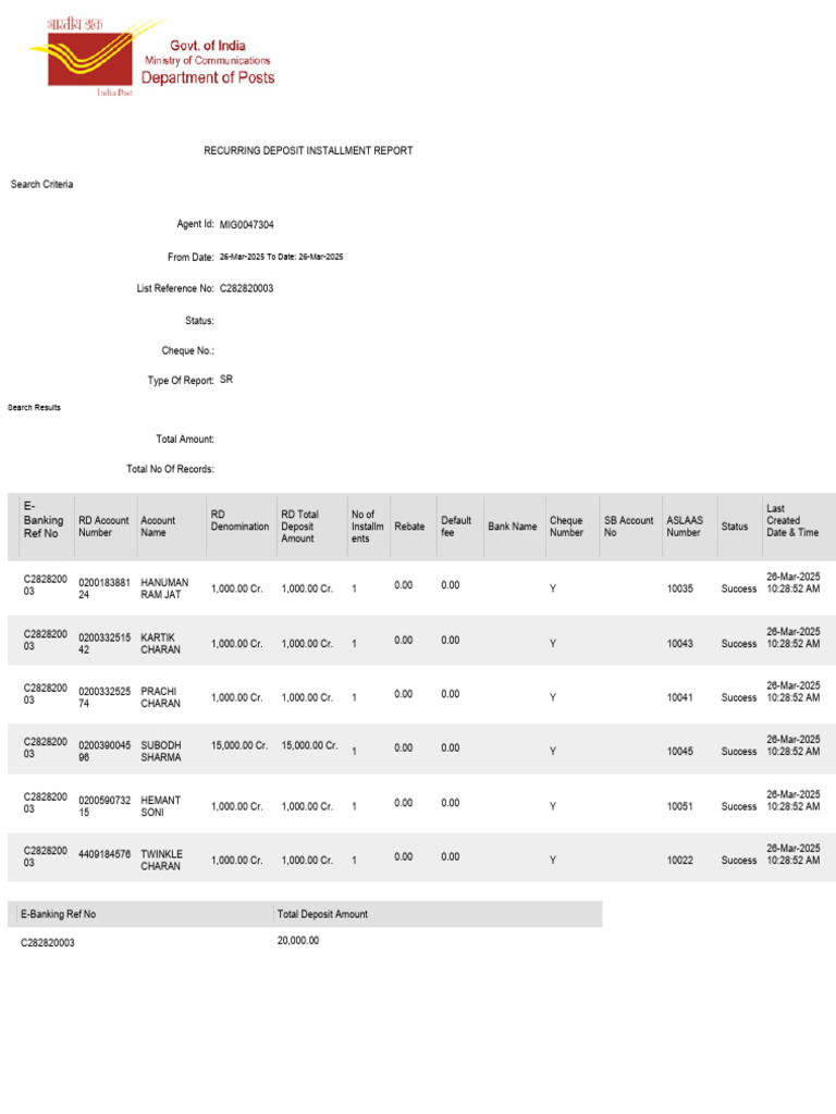 Recurring Deposit Installment Summary | PDF