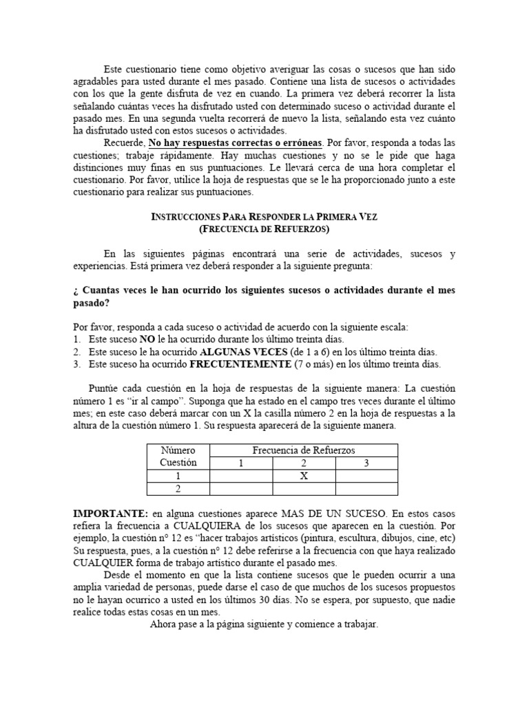 Cuestionario Refuerzos Mcphillamy - Version ARSE | PDF | Cuestionario