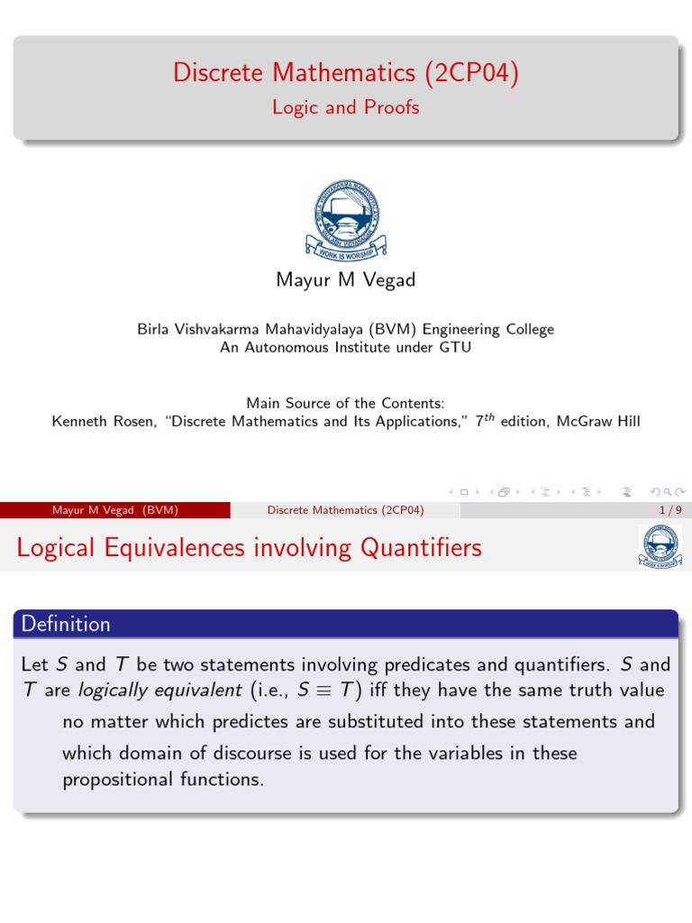 1_5 Predicates Logical Equivalences | PDF | First Order Logic | If And ...