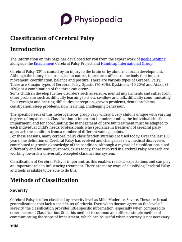 Classification of Cerebral Palsy - Physiopedia | PDF | Cerebral Palsy ...