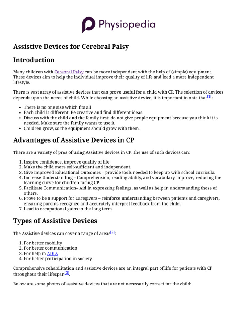 Assistive Devices For Cerebral Palsy - Physiopedia | PDF | Cerebral Palsy