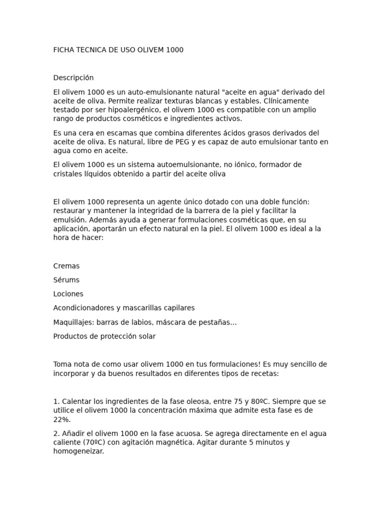 Ficha Tec Olivem 1000 | PDF