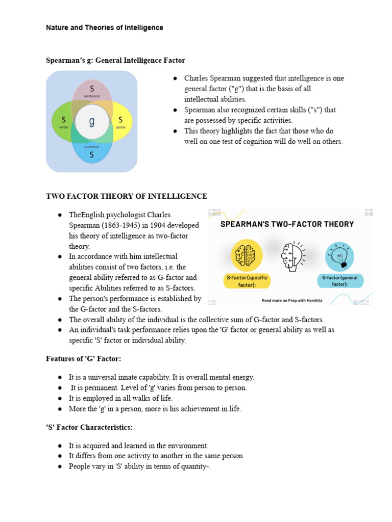 Nature and Theories of Intelligence Handout | PDF | Intelligence ...