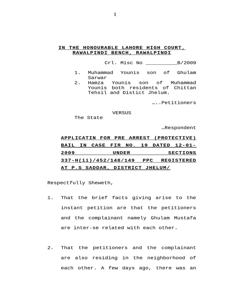 Pre-Arrest Bail Application in Jhelum | PDF | Bail | Criminal Law