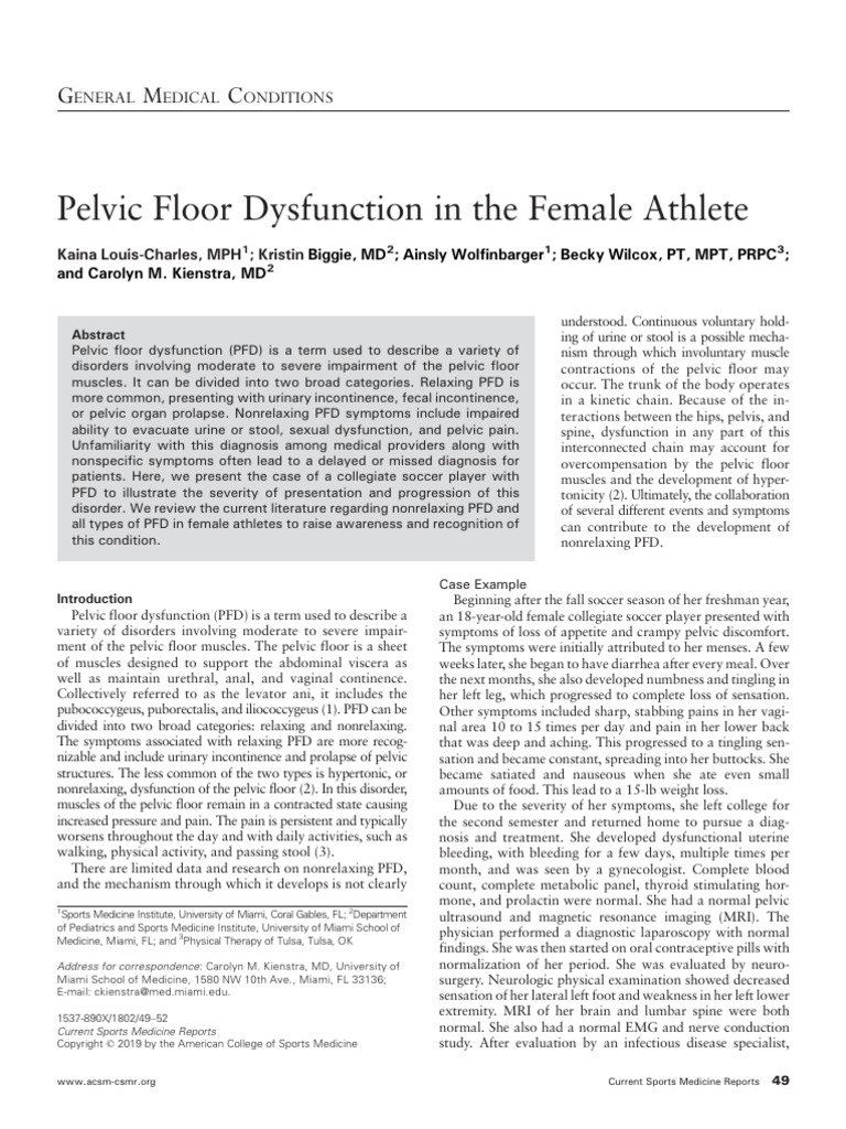 Pelvic Floor Dysfunction in Female Athletes | PDF | Urinary ...