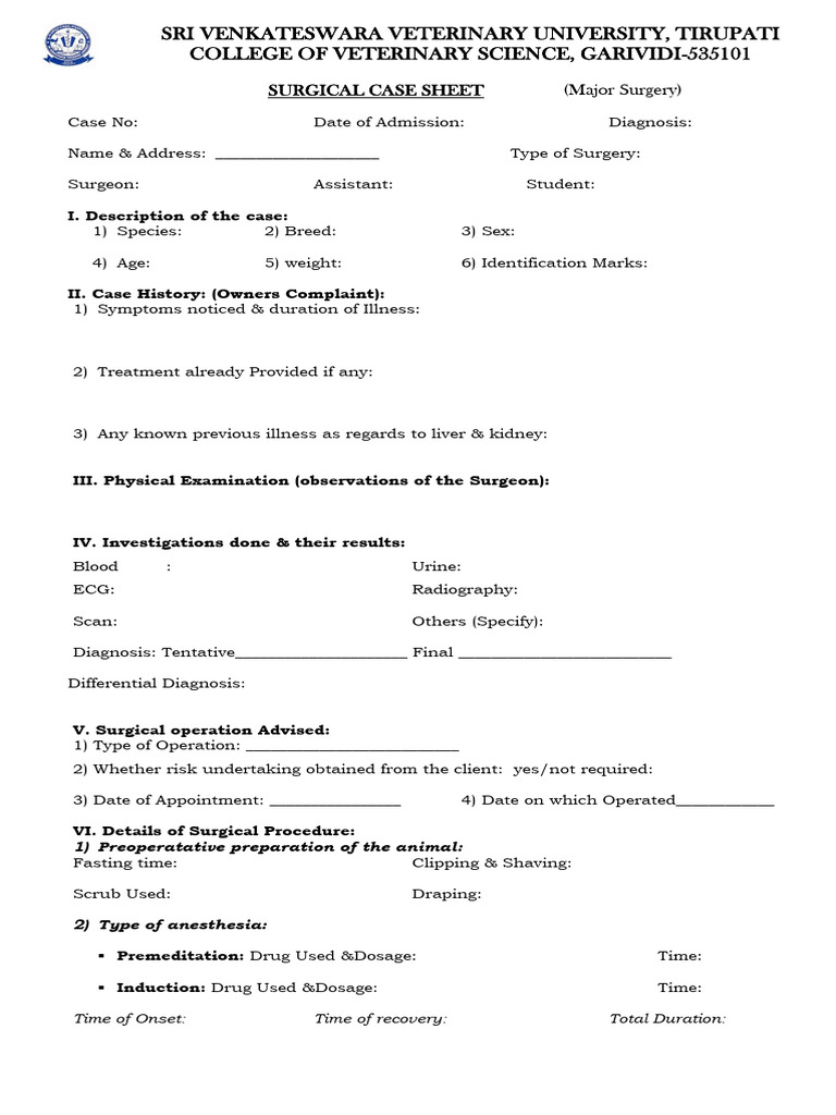 Surgical Case Sheet-Major | PDF