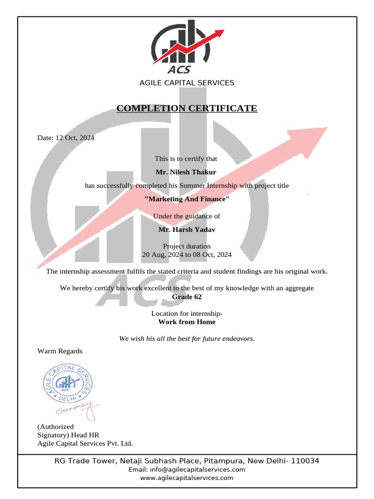 internship certificate Harshit | PDF