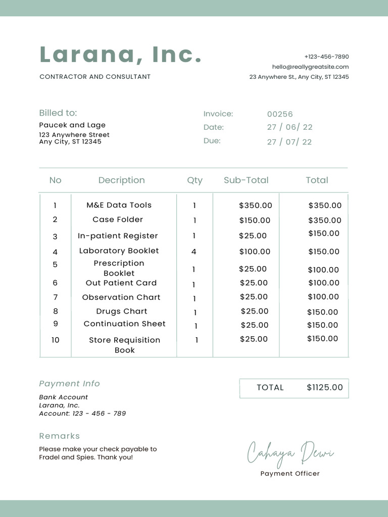 Modern Contractor Invoice (Printable) | PDF