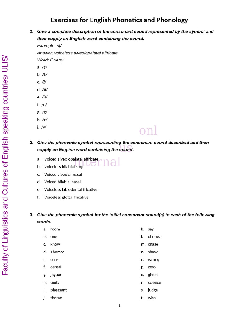 Phonetics and Phonology Exercises | PDF | Stress (Linguistics) | Phonetics