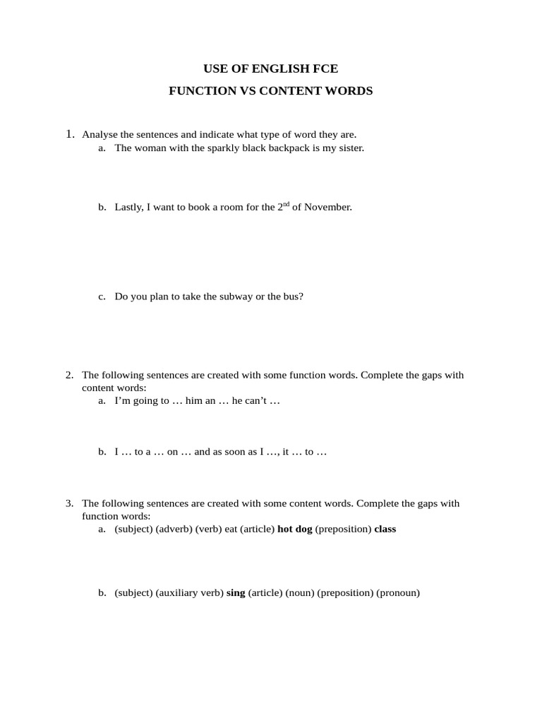 FCE English: Function vs Content Words | PDF
