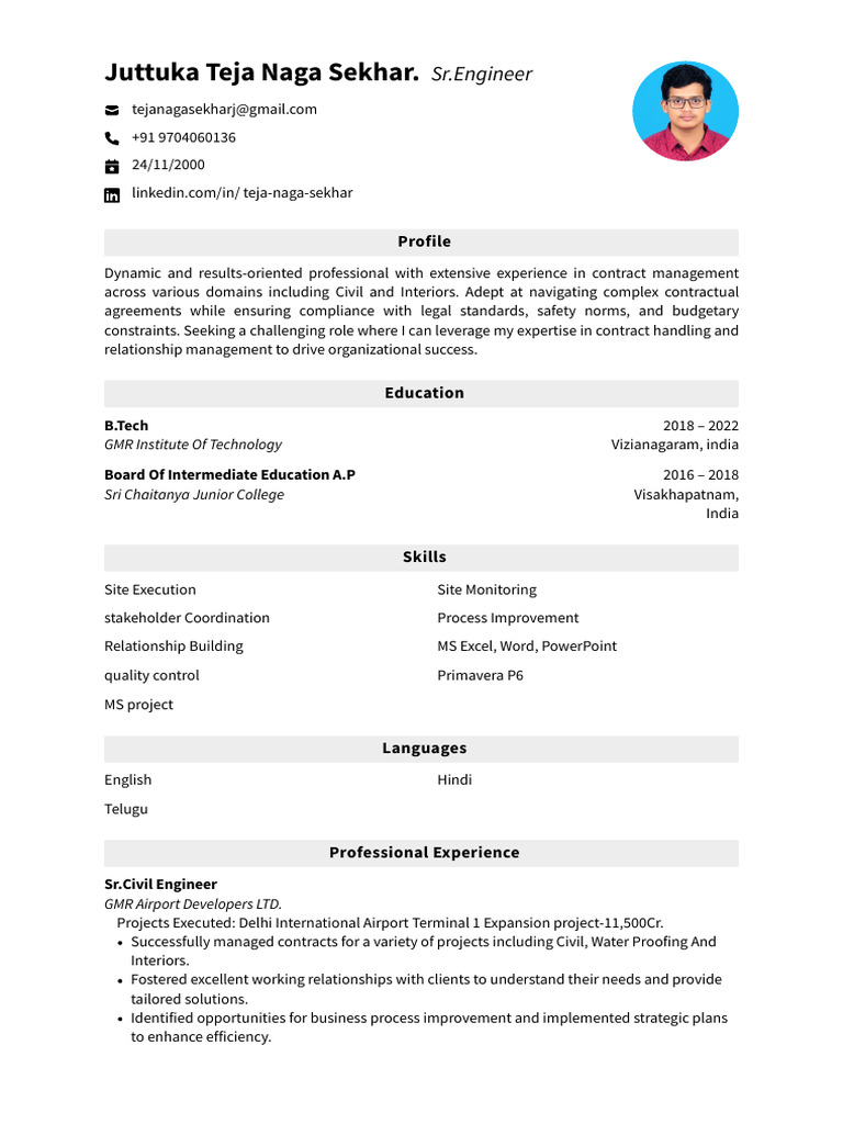 Teja Naga Sekhar Juttuka CV | PDF | Business