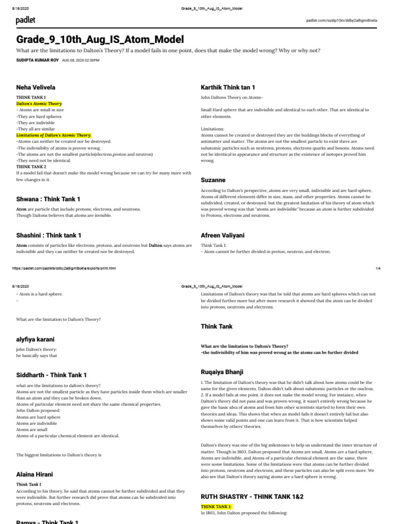 Grade 9 10th Aug IS Atom Model | PDF | Atoms | Proton