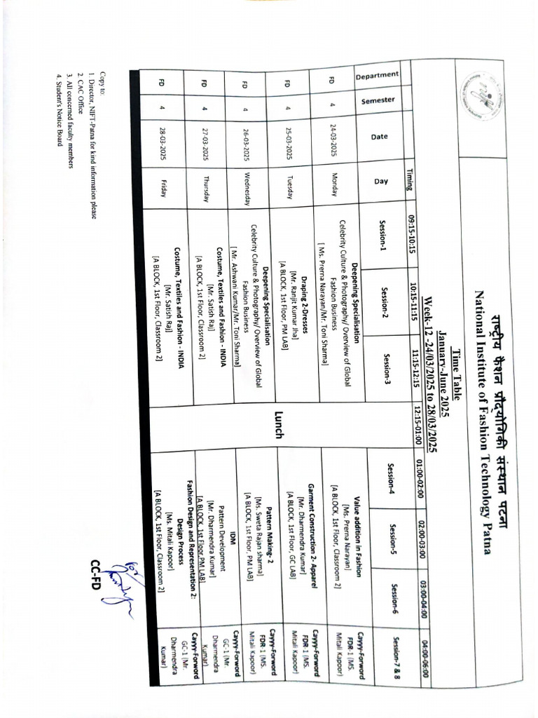 FD Time Table Sem 4 & 6 Week 12 | PDF