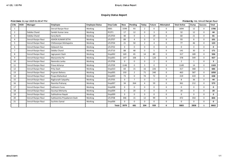 Enquiry Status Report | PDF