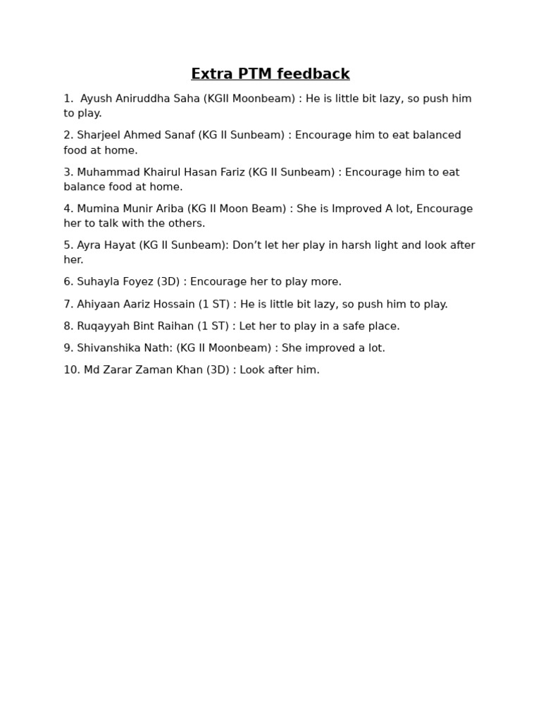 Extra PTM Comments | PDF