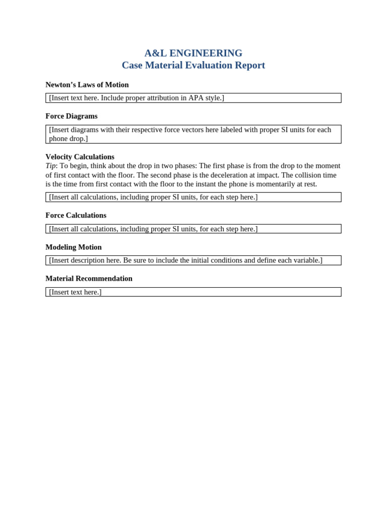 PHY 150 Project Two Case Material Evaluation Report Template | PDF