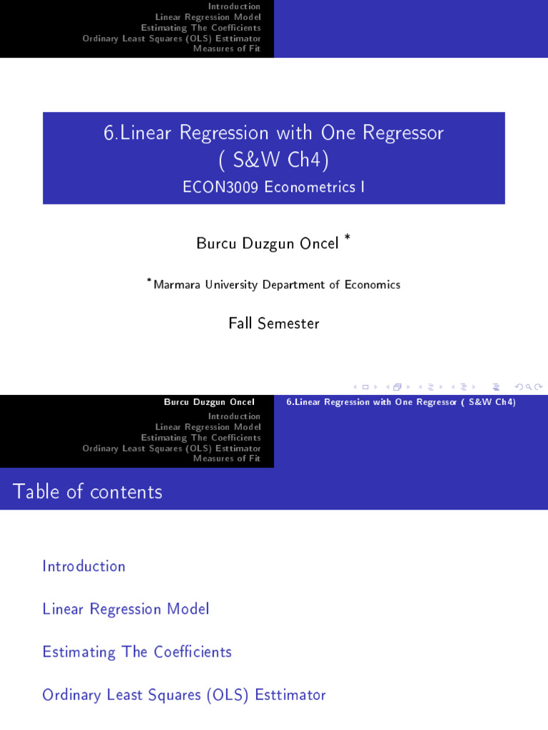 6.linear Regression With One Regressor | PDF | Linear Regression | Regression Analysis