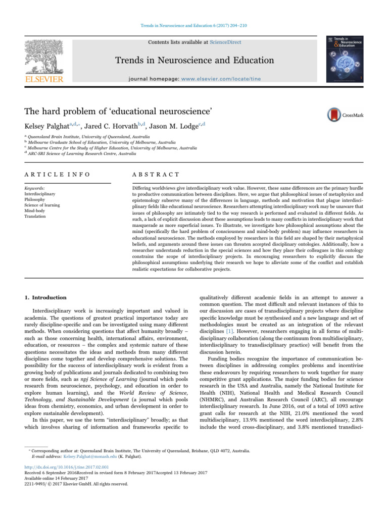 The Hard Problem of Educational Neurosc 2017 Trends in Neuroscience and ...
