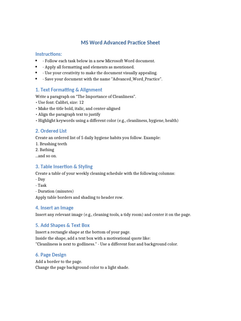 Advanced MS Word Formatting Practice | PDF