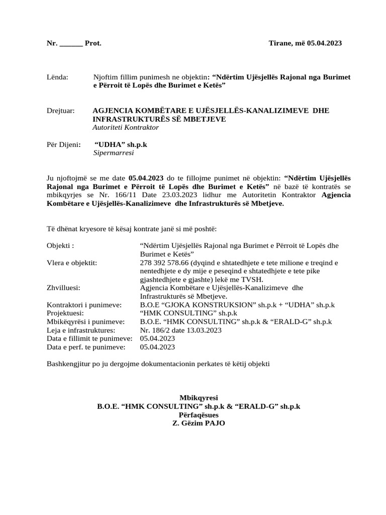 02 Njoftim Fillimi Punimeve Nga Mbikqyresi | PDF