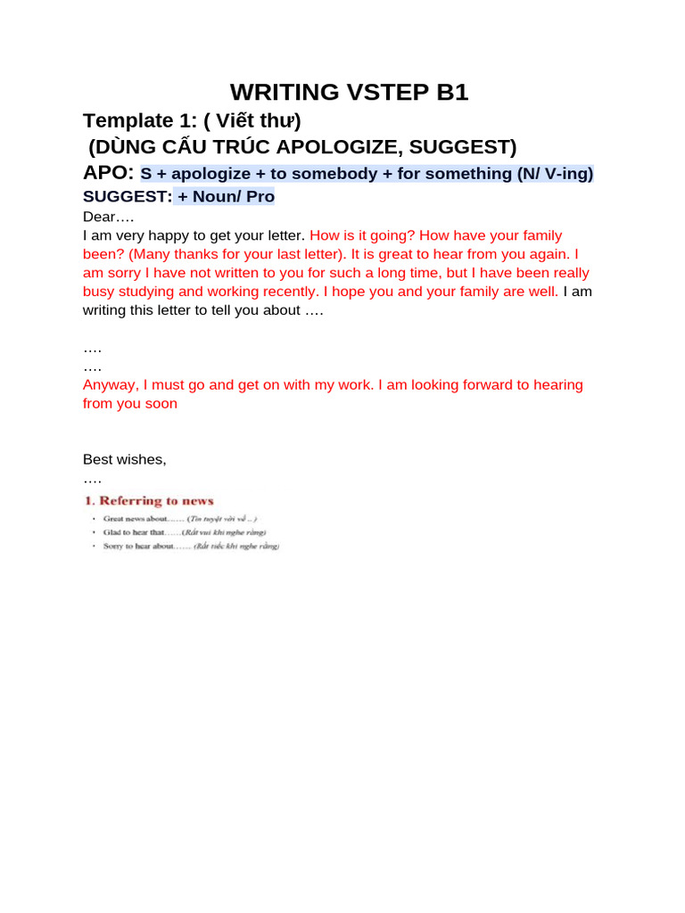 Writing Vstep B1 | PDF