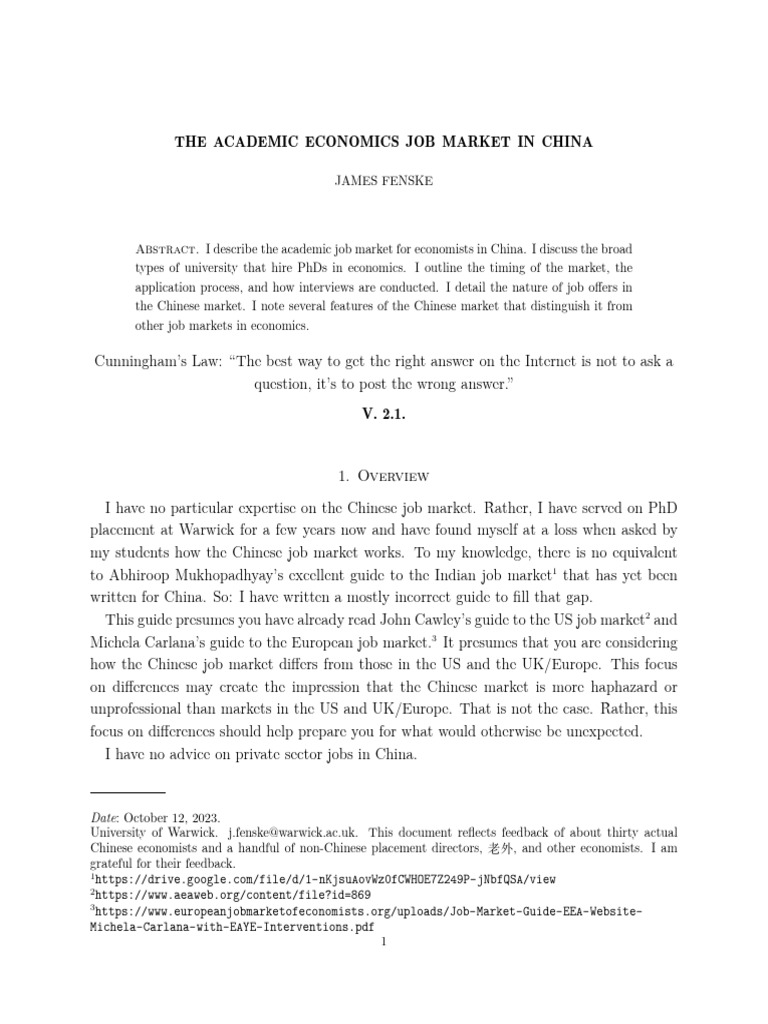Academic Economics Job Market in China | PDF | Cost Of Living | Taxes