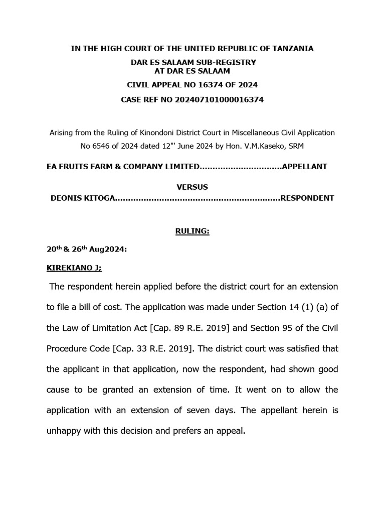 EA Fruits Farm Company LTD Vs Deonis Kitoga (Civil Appeal No 16374 of ...