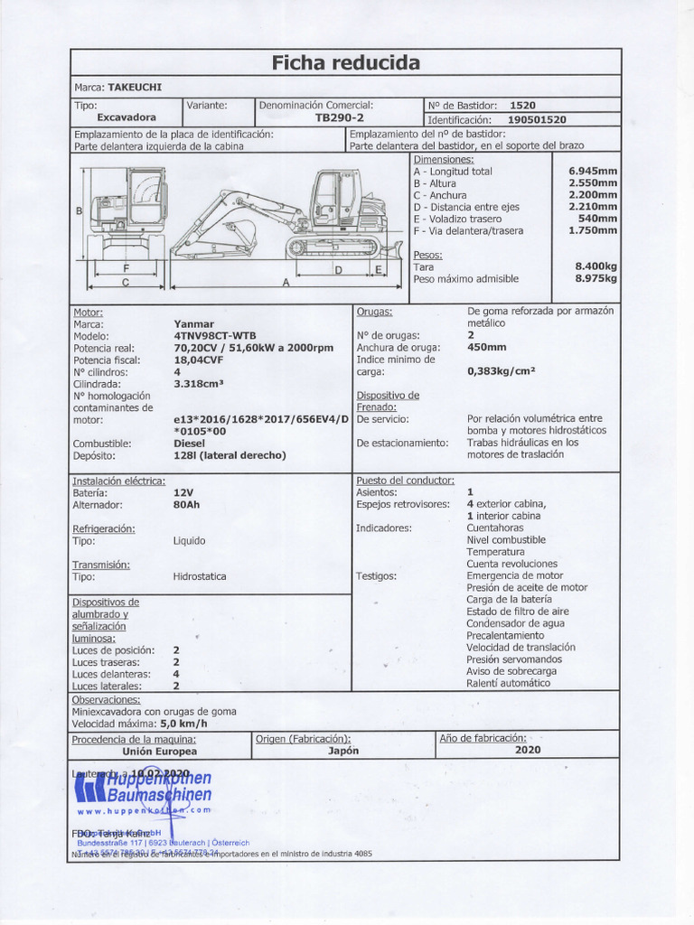 FICHA REDUCIDA TB290 190501520 | PDF