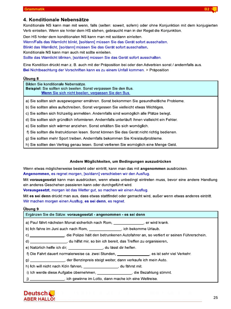 Konditionale Nebensätze B2 Deutsch Aber Hallo | PDF