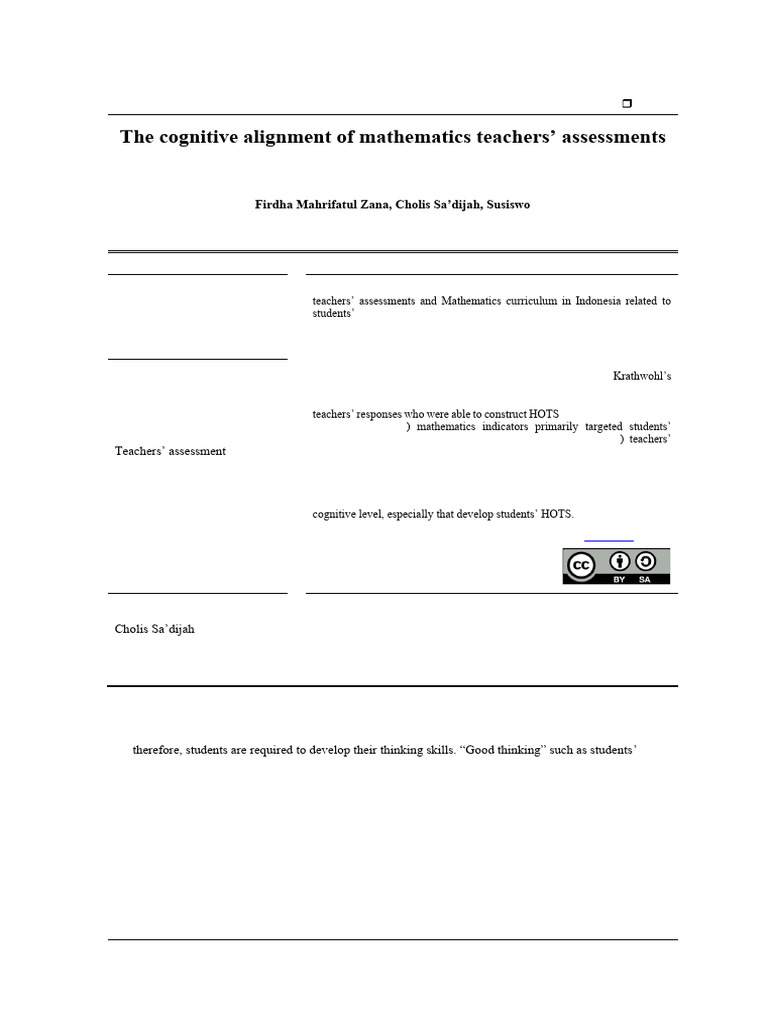 The Cognitive Alignment of Mathematics Teachers' Assessments and Its ...