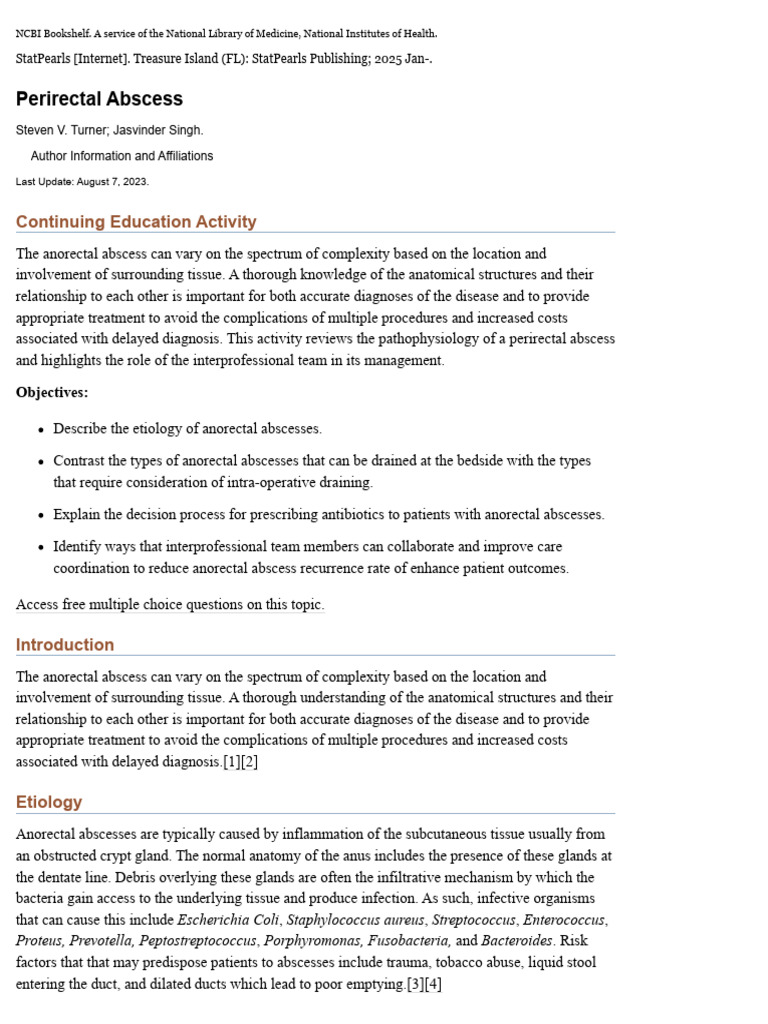 Perirectal Abscess - StatPearls - NCBI Bookshelf | PDF | Medical ...