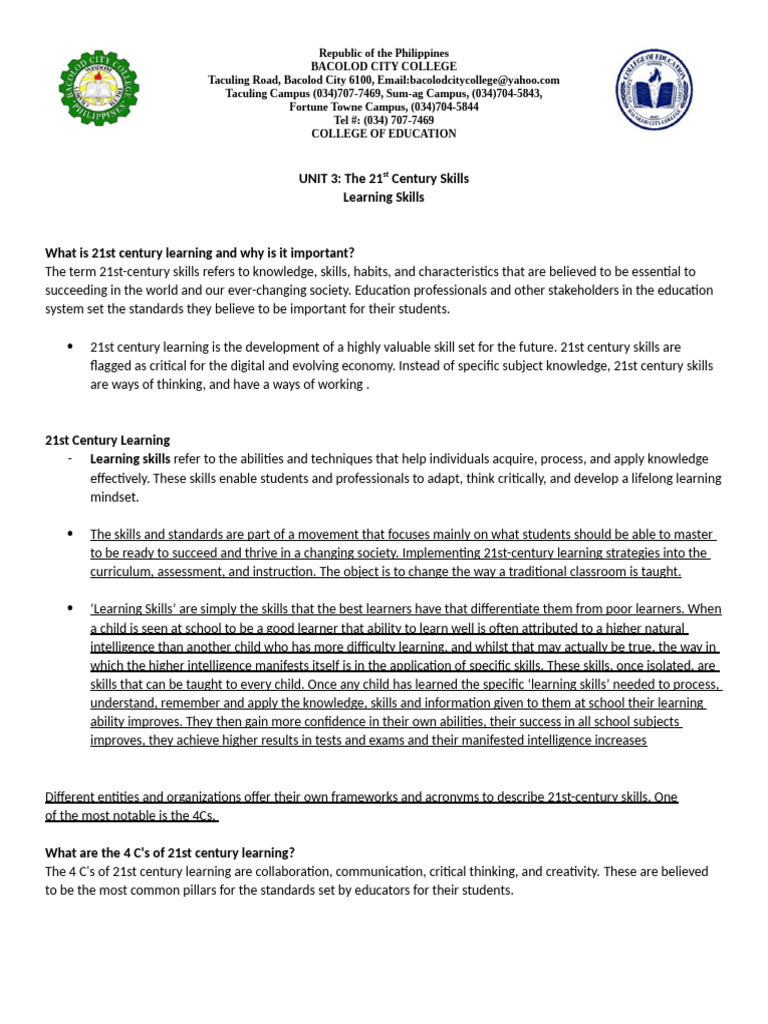 21ST Century Learning Skills | PDF | Learning | Critical Thinking