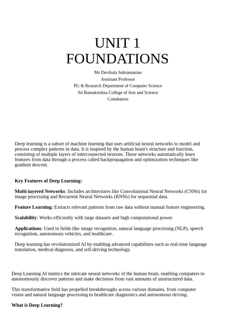 UNIT 1 | PDF | Deep Learning | Derivative