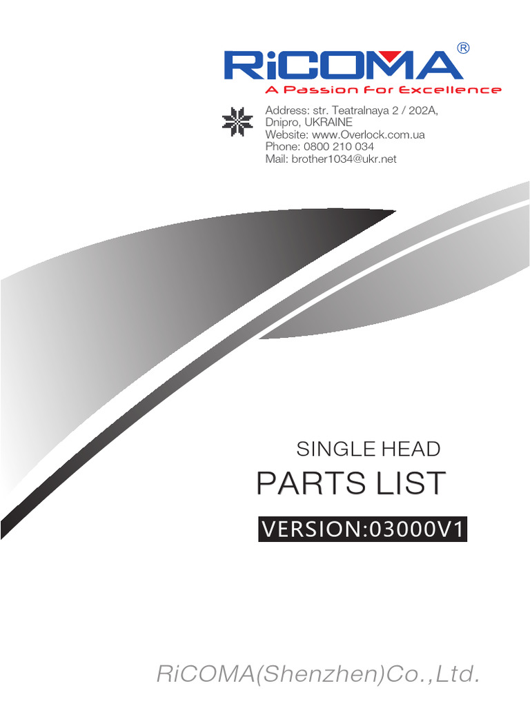 Ricoma TC Series - Parts List | PDF | Screw | Tools