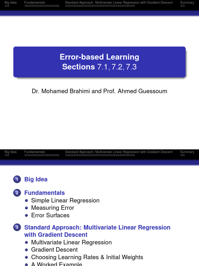 BookSlides - 7 Part A - Error-Based - Learning | PDF | Errors And Residuals | Linear Regression