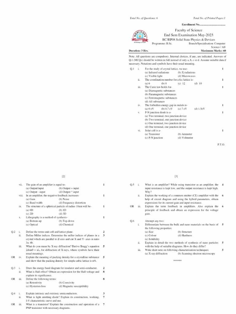 BC3EP08 Solid State Physics & Devices | PDF