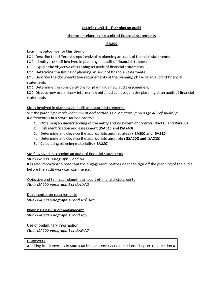 Audit Planning for Financial Statements | PDF