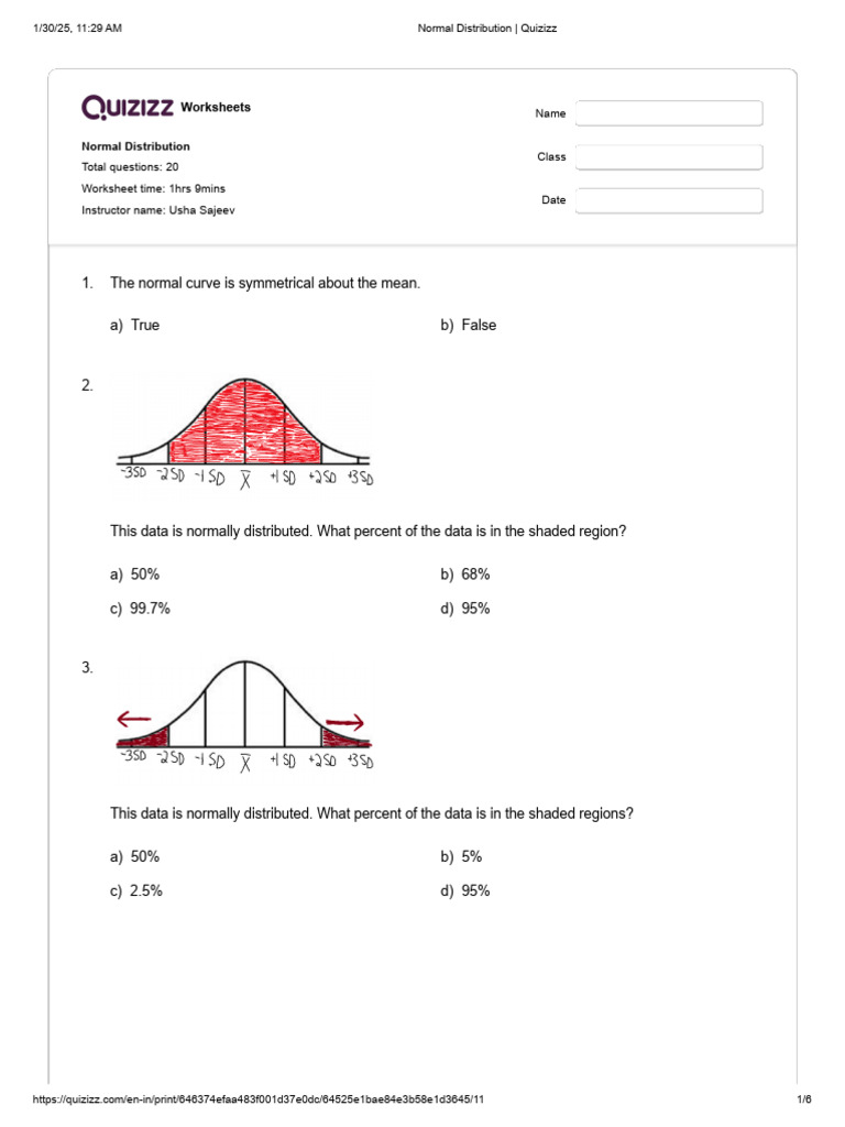 Quizizz - Normal Distribution | PDF | Standard Deviation | Normal Distribution