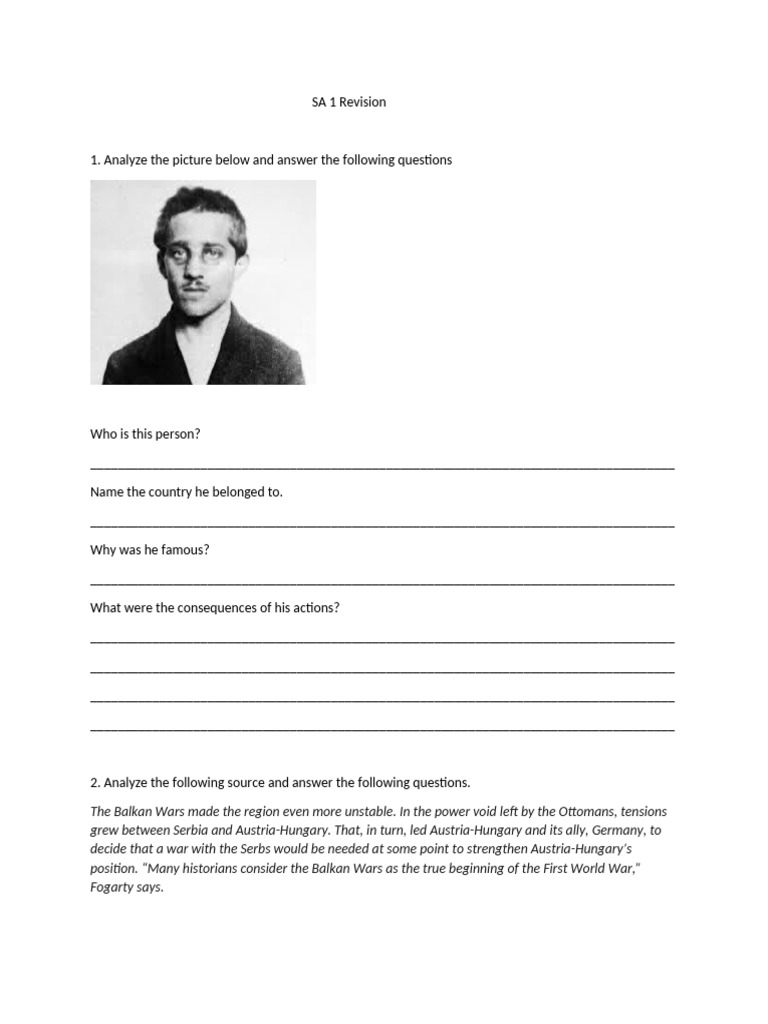 Balkan Wars and WWI Analysis Questions | PDF | Austria Hungary | World ...