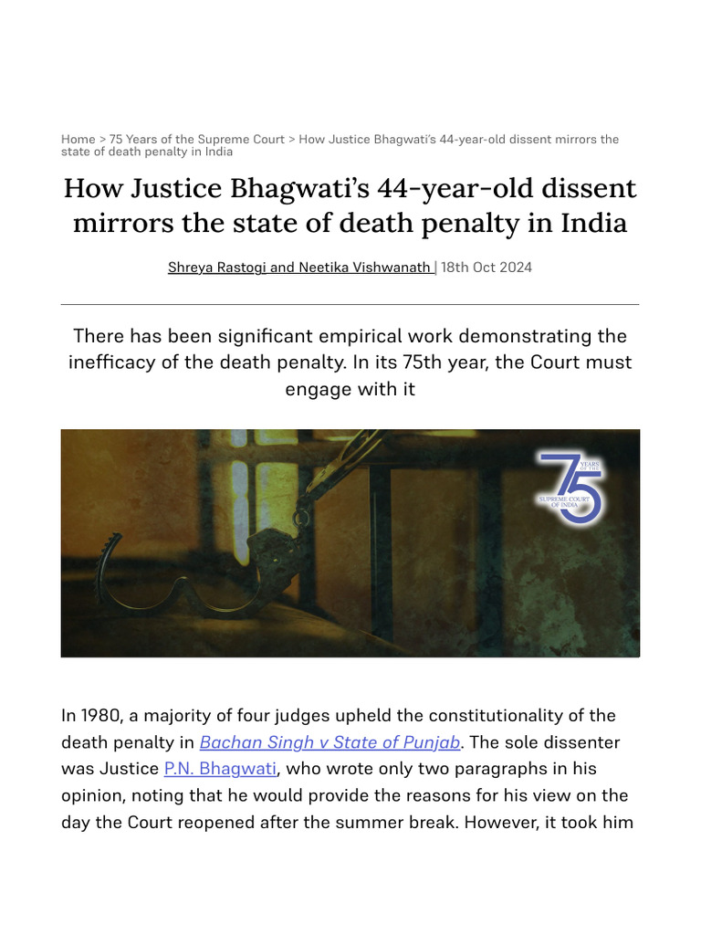 Justice Bhagwati on India's Death Penalty | PDF | Capital Punishment ...