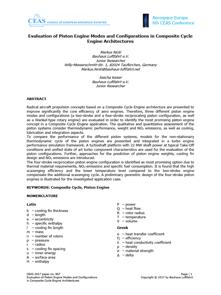 Evaluation of Piston Engine Modes and Configurations in Composite Cycle ...