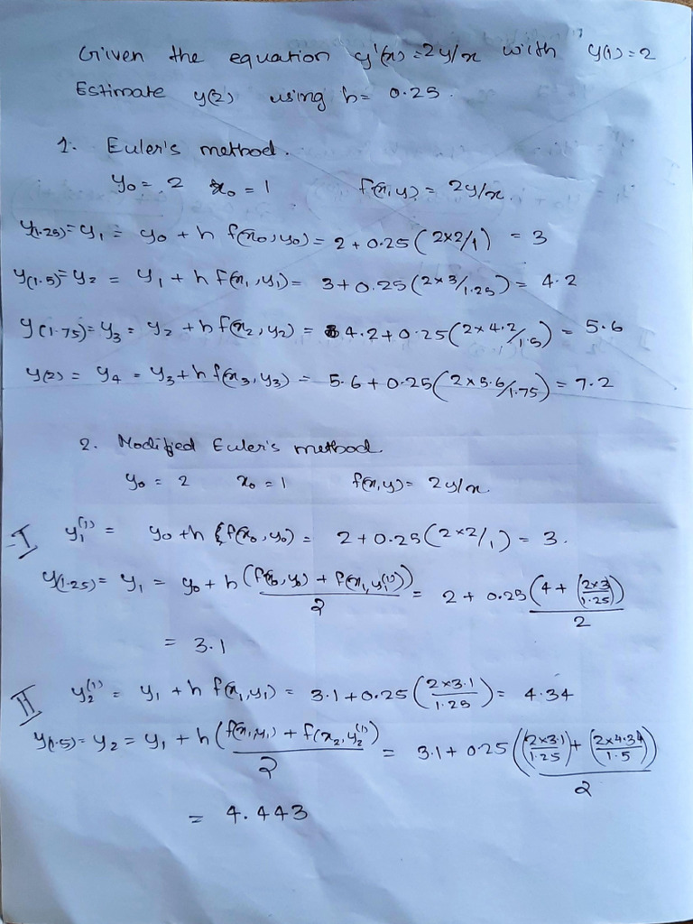 Comparison Eulers Method Modified Eulers Method Heuns Method Pdf