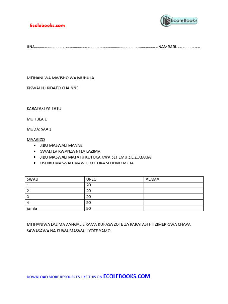 Kiswahili Form 4 Pp3 | PDF