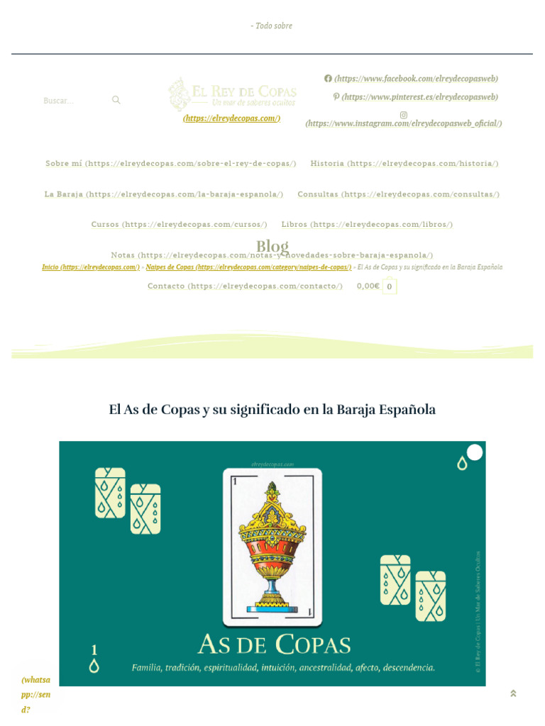 El As de Copas y su significado en la Baraja Española _ El Rey de Copas | PDF | Jugando a las ...