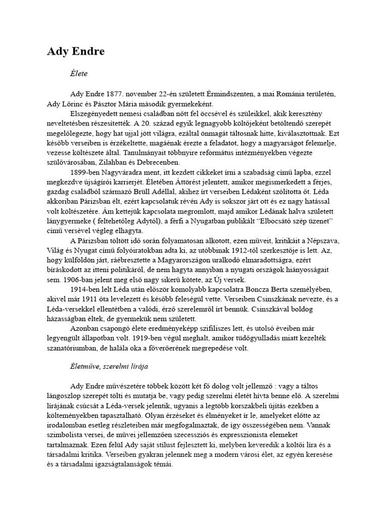 Irodalom Beadandó | PDF